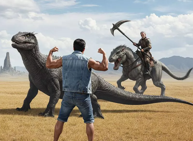 AI辨識《魔物獵人荒野》生成圖片，與主題相符但中間肌肉男異議重重。 - PressMega